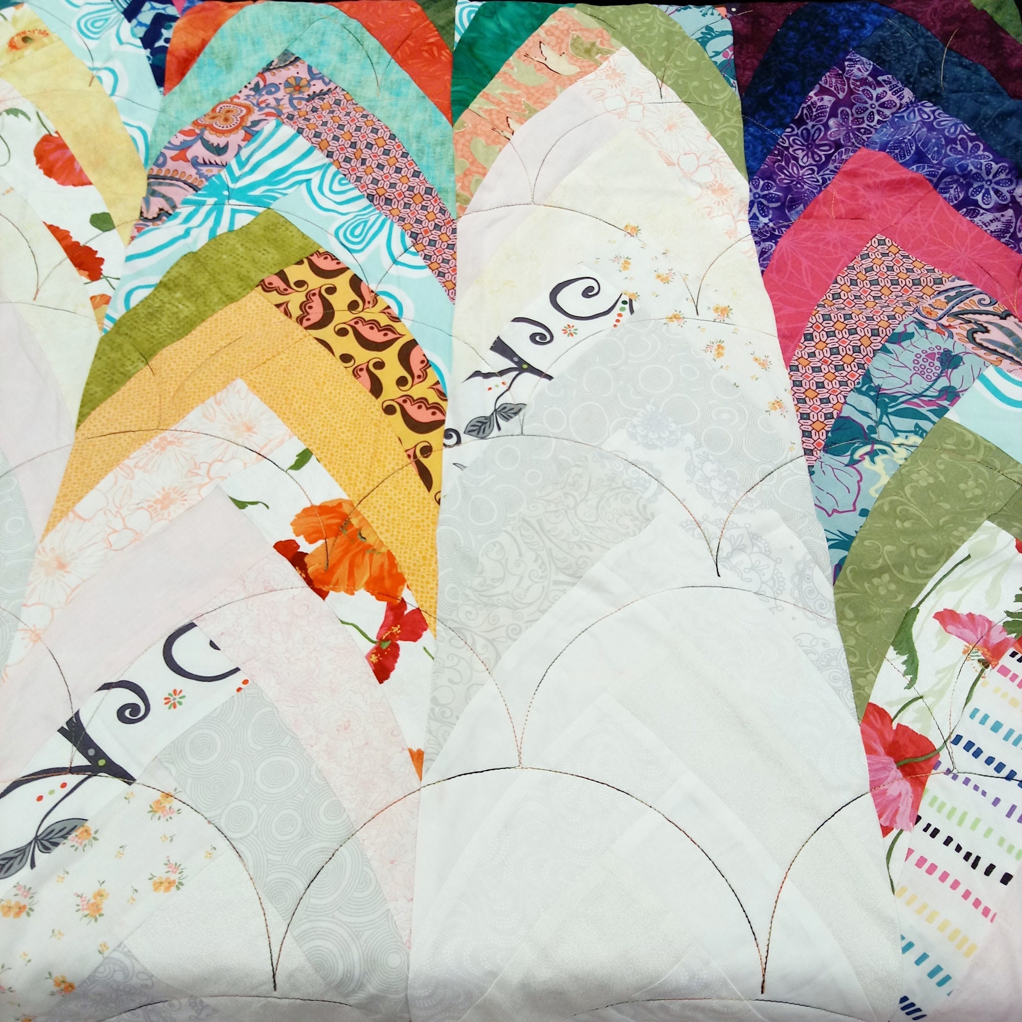 Handmade Quilted Throw | Cotton | "modern Quilt - Magic Cascade" - 37 ...