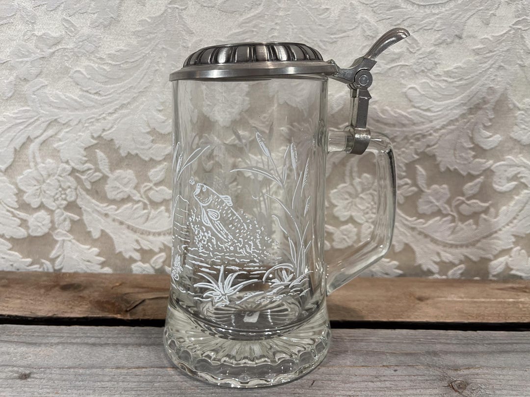 Vintage FIYE Glass Beer Stein – Leaping Fish Pewter Lid, Made in Italy ...