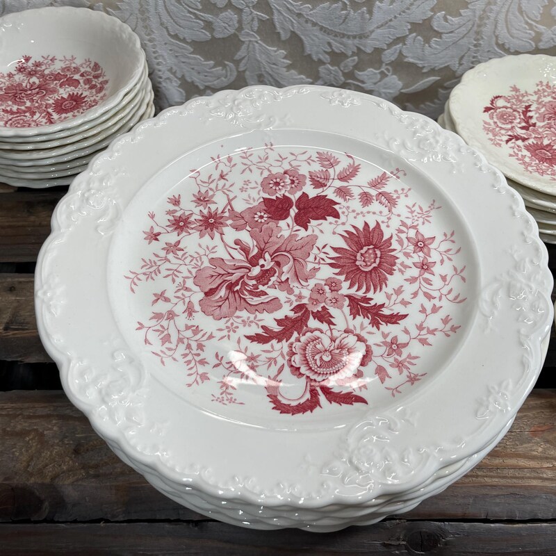 Red Transferware Plates - Etsy