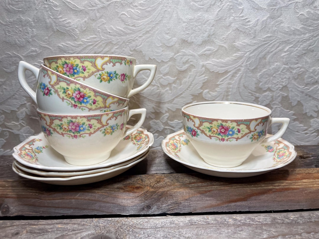 Vintage 1930s Mount Clemens Mildred Tea Cup Set – Set of 4 Floral ...
