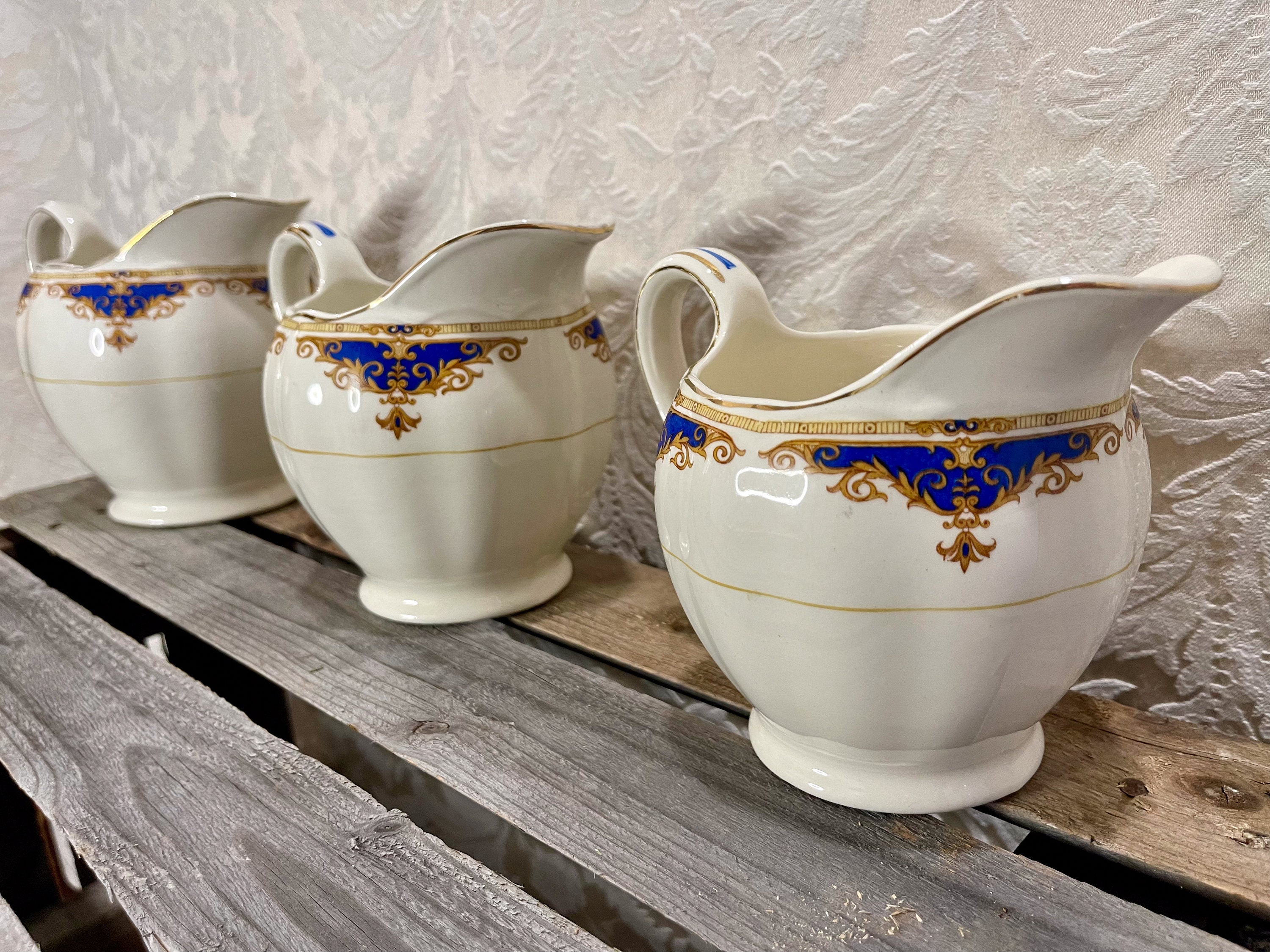 Vintage Grindley Cream Petal Milk Jug: Fine China, Blue & Gold, 1950s ...