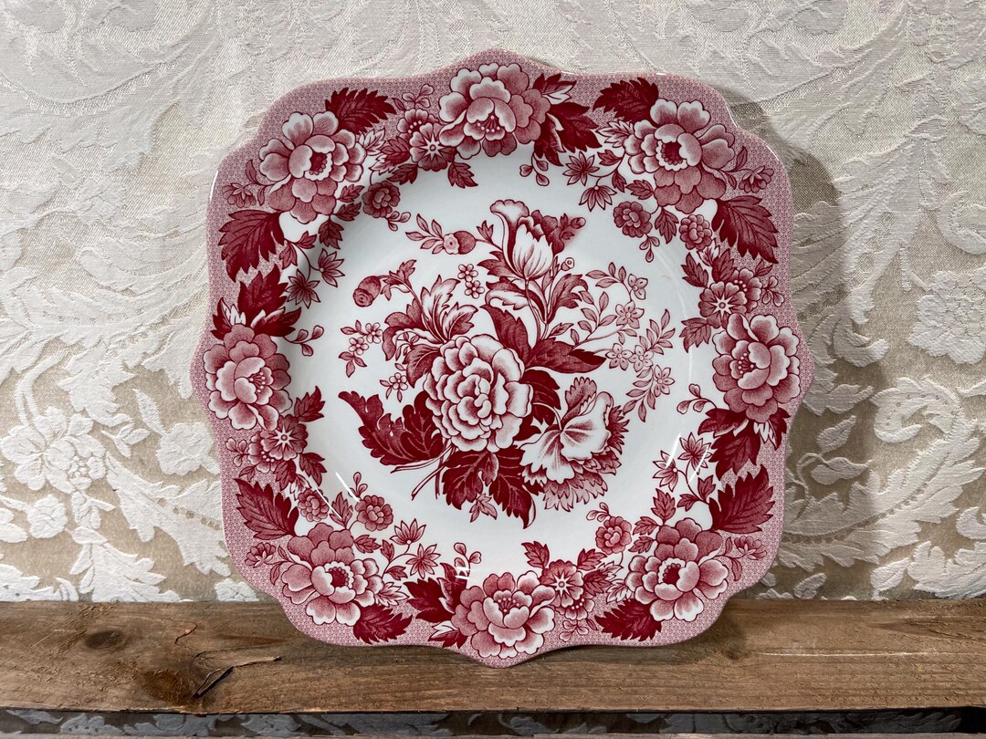 Spode British Flowers Poppies Plate – 9" Cranberry Red on White ...