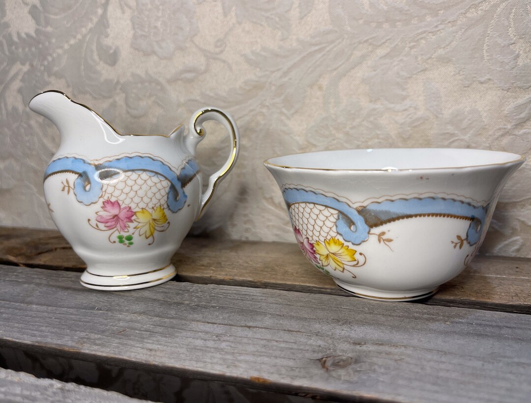 Vintage Tuscan Fine English Bone China Avalon Pattern Creamer and Sugar ...