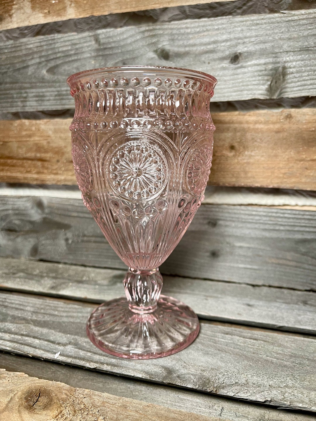 Vintage-style Pressed Glass Wine Goblet Pink - Etsy