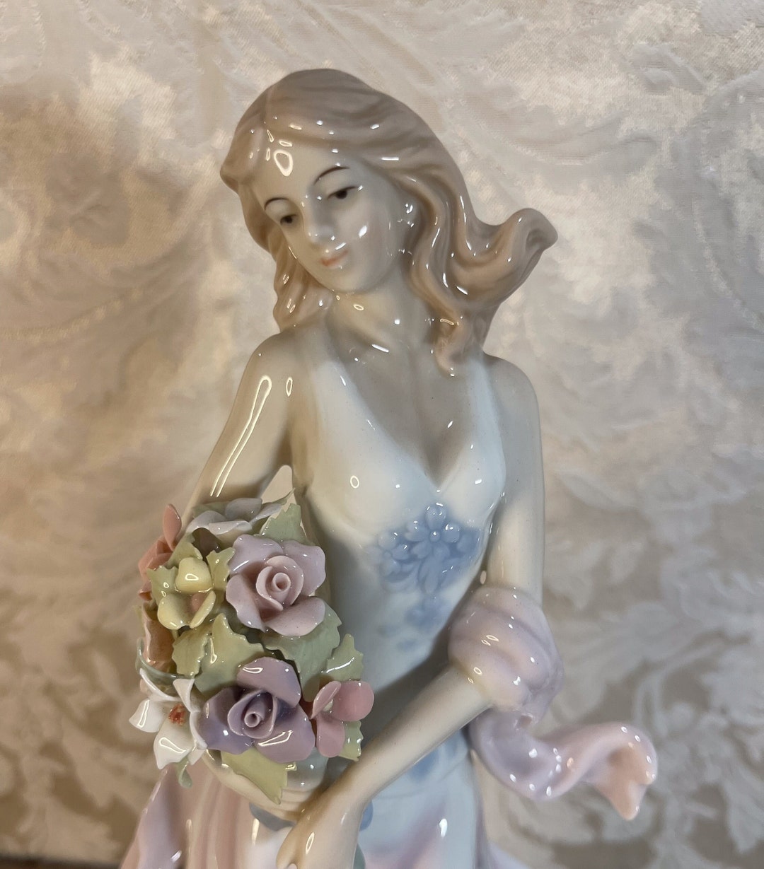 Vernetti Porcelain Figurine - Woman With Flower Bouquet | Mid-century ...