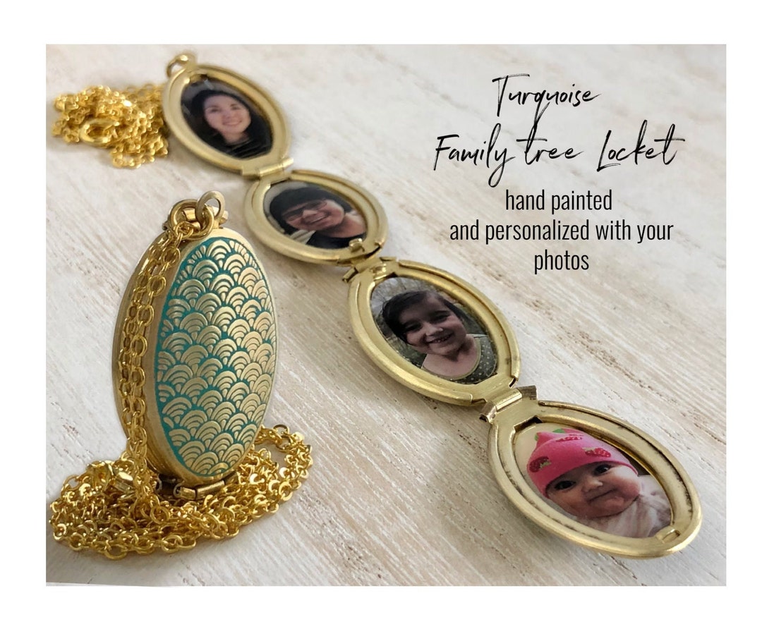 Turquoise Blue Hand Painted Locket With 4 Photo Option: Family Tree ...