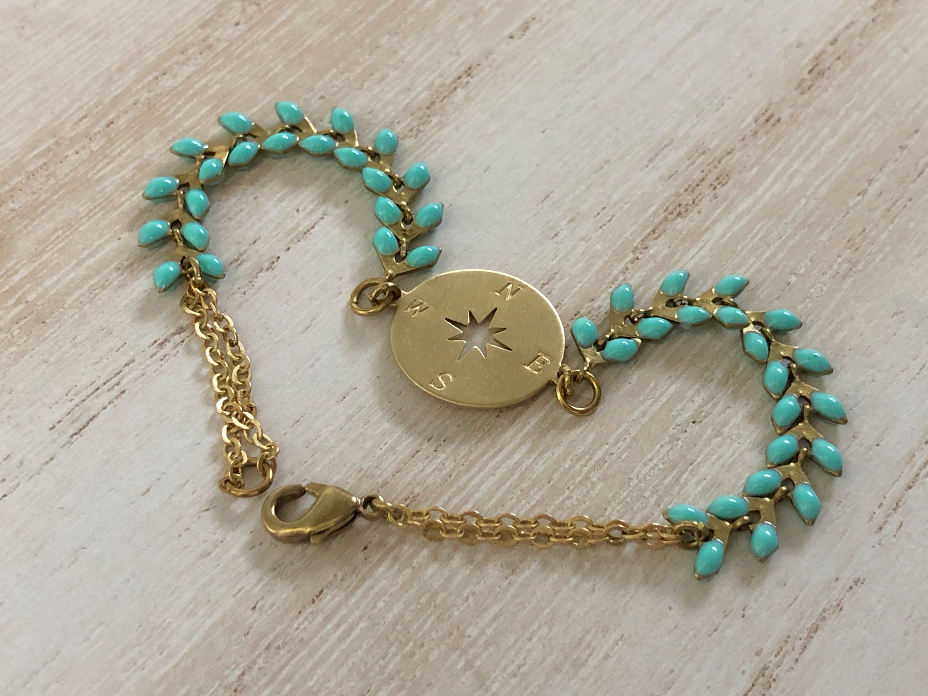 Compass Bracelet Travel Gifts Turquoise Boho Bracelet | Etsy
