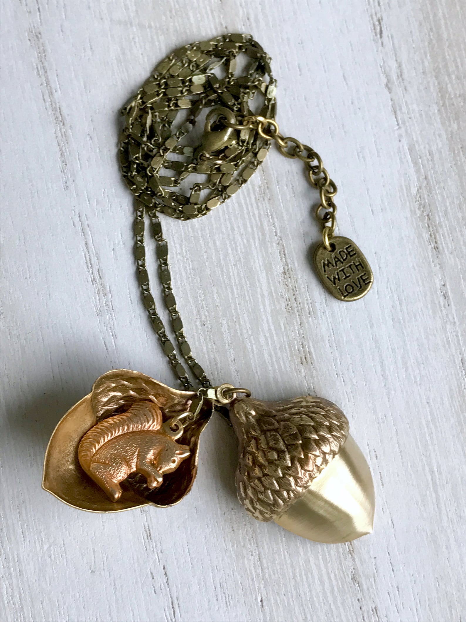 Large Acorn Necklace Squirrel Necklace Acorn Locket Squirrel | Etsy