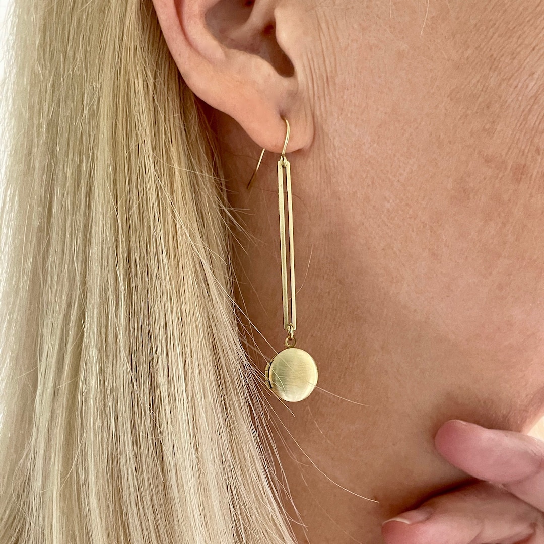 Extra Long Dangling Locket Earrings With Customized Photo Options - Etsy
