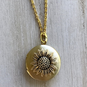 Sunflower Locket, Tiny Gold Locket, You Are My Sunshine, Custom Photo ...