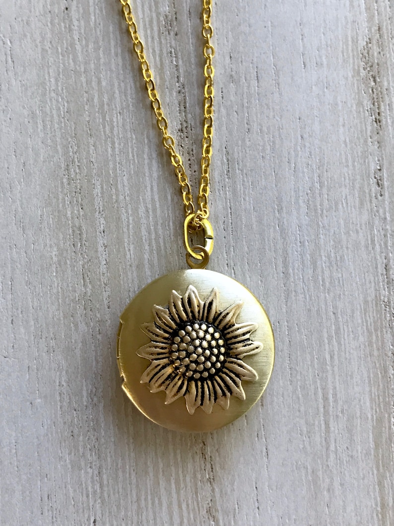 Sunflower Locket, Tiny Gold Locket, You Are My Sunshine, Custom Photo ...
