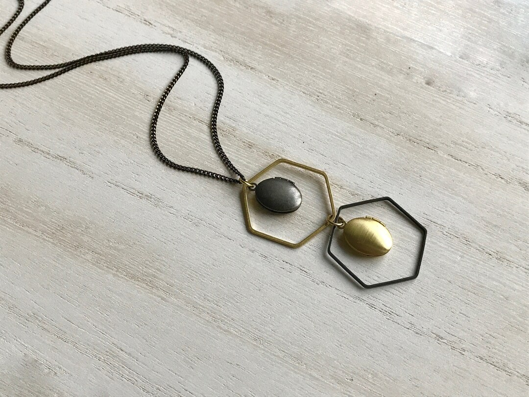 Double Locket, 4 Photo Locket, Hexagon Locket, Geometric Locket ...