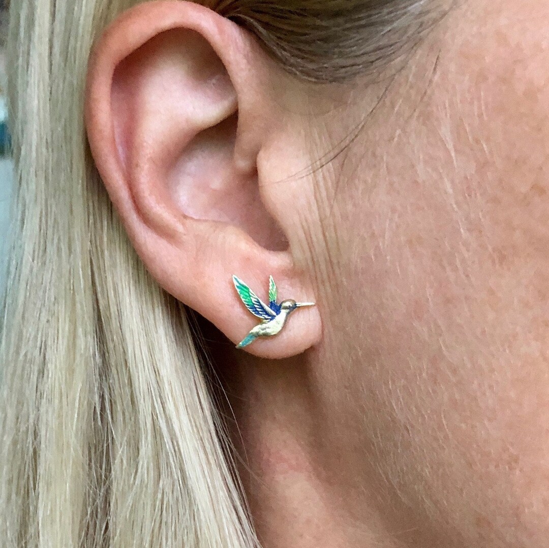 Hand Painted Hummingbird Stud Earrings: Memorial Gift - Etsy
