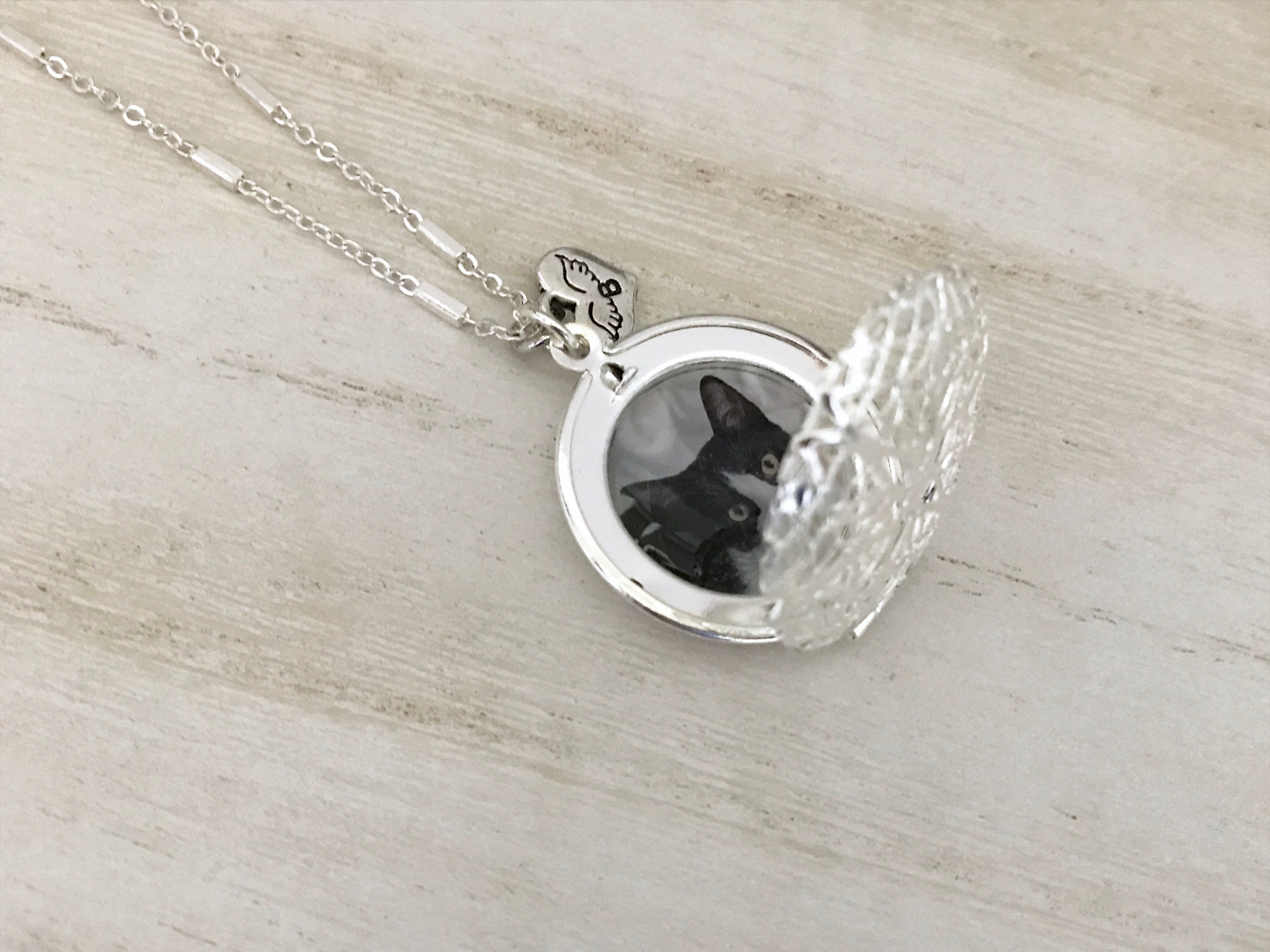 Pet Memorial Locket, Silver Filigree, Personalized Photo Keepsake - Etsy