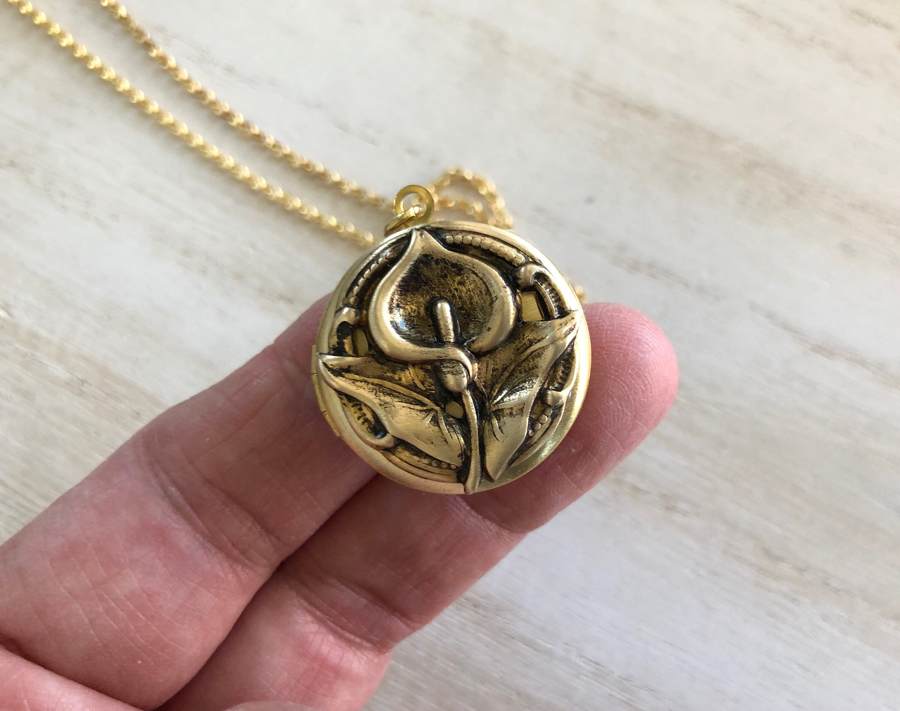 Antique Gold Lily Locket With Photos Personalized | Etsy