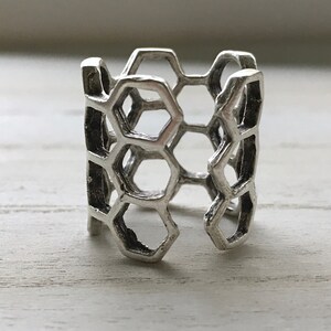 Silver Bee Ring, Honeycomb Ring, Silver Geometric Ring, Beehive, Bee ...