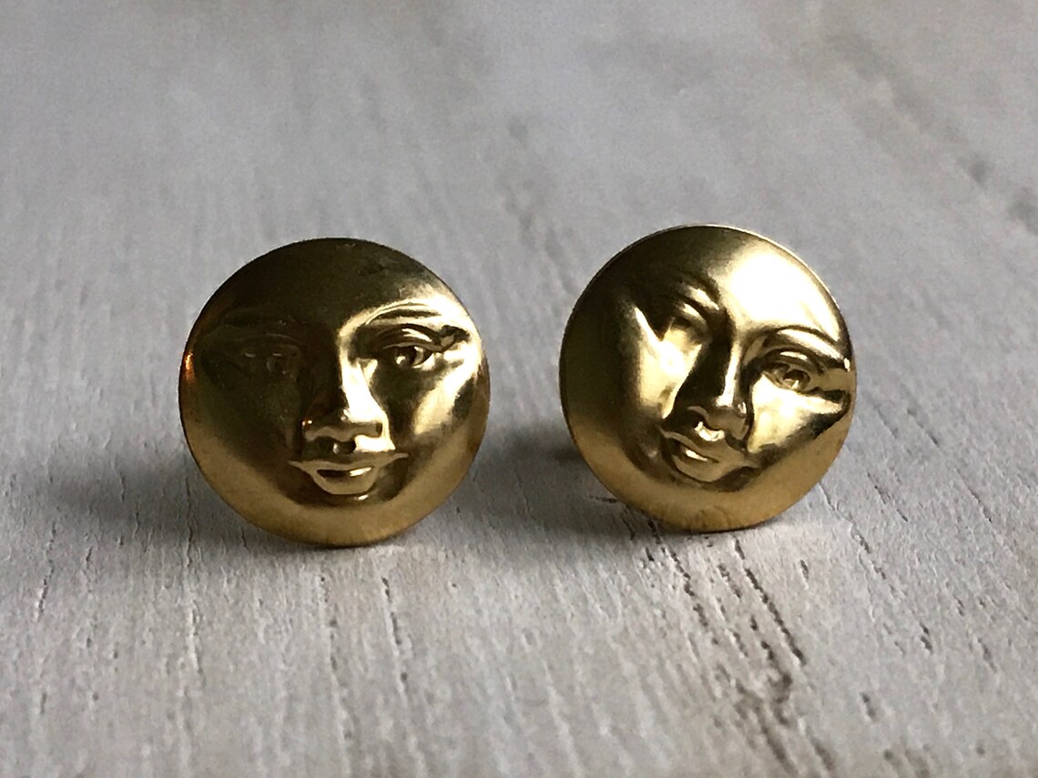 Man in the Moon Earrings Moon Stud Earrings Sun Stud - Etsy