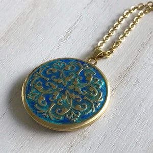 Blue Photo Locket, Rustic Locket, Distressed Locket, Old World Locket ...