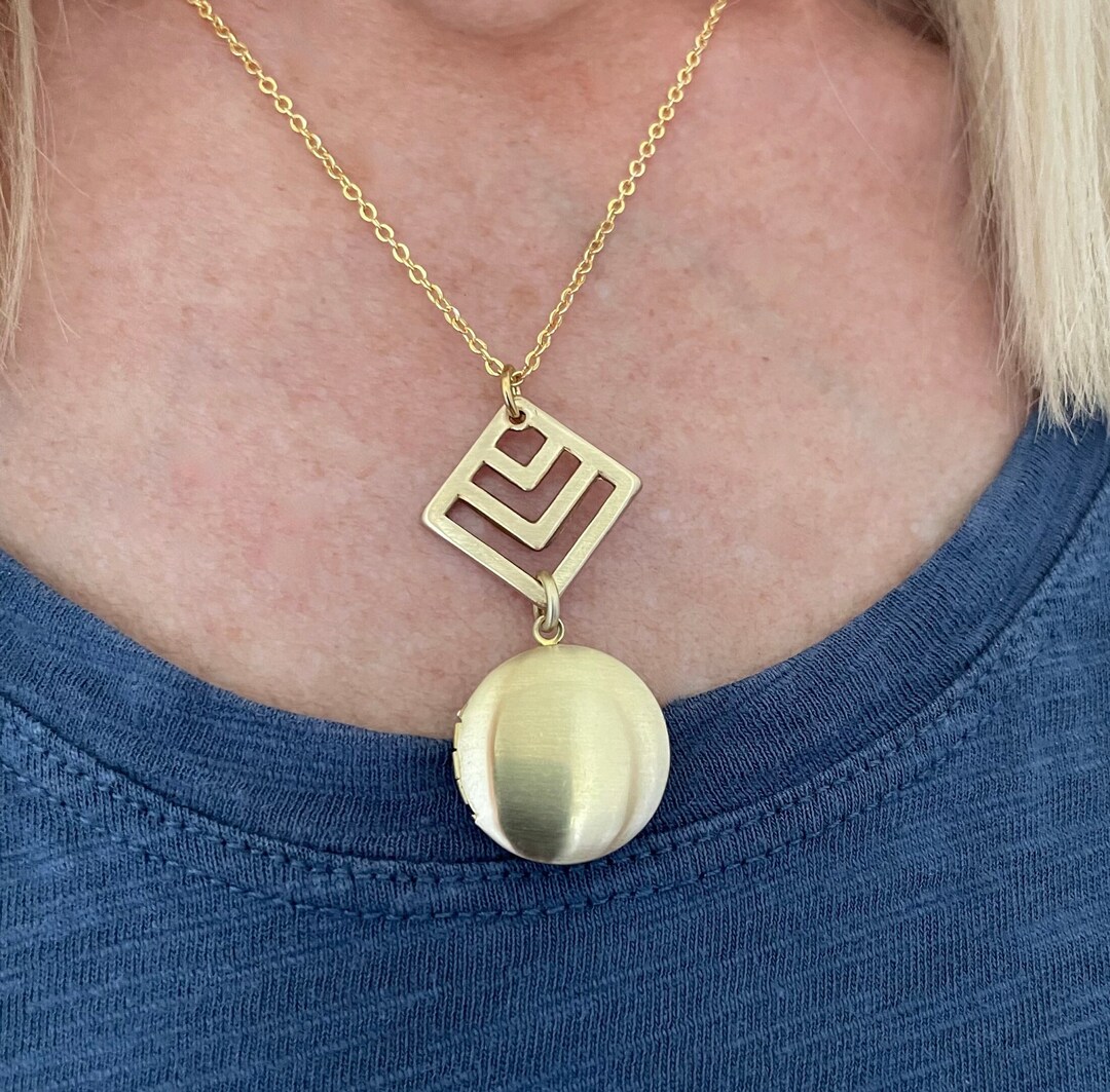 Golden Modern Geometric Locket Personalized With Photos - Etsy