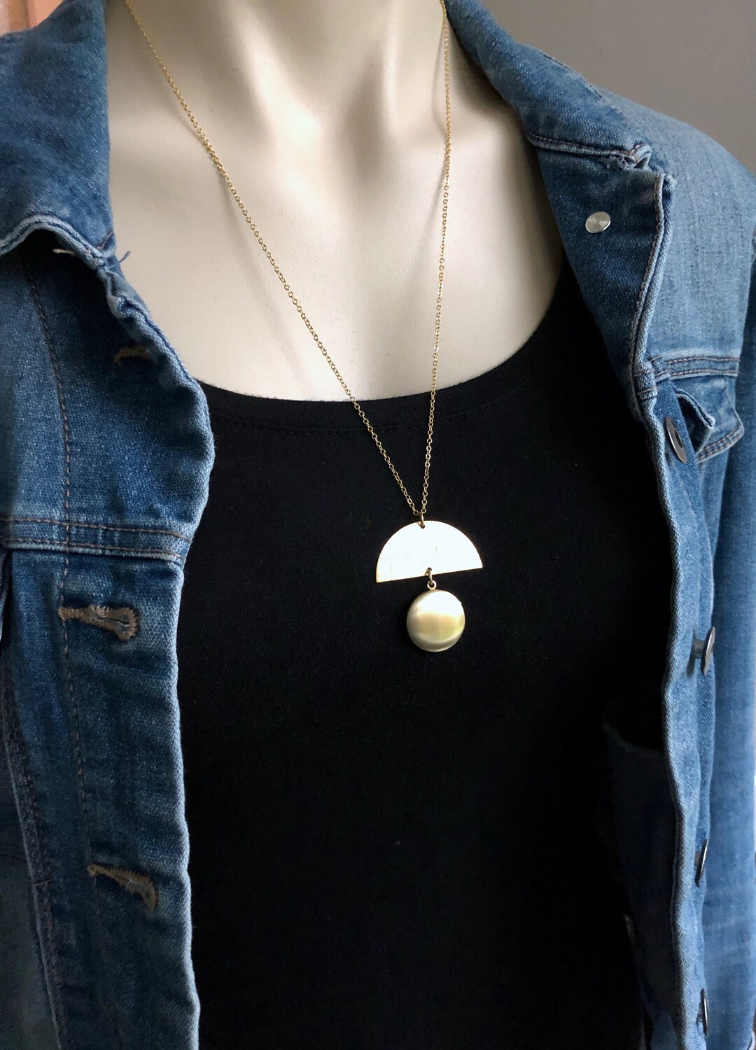 Modern Geometric Locket With Photos Minimalist Locket Necklace Half ...