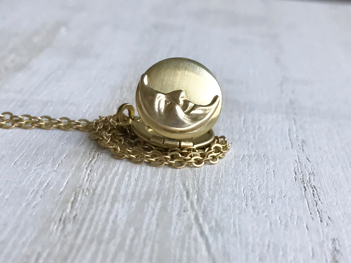 Tiny Moon Locket Tiny Gold Locket Necklace Man in the Moon | Etsy