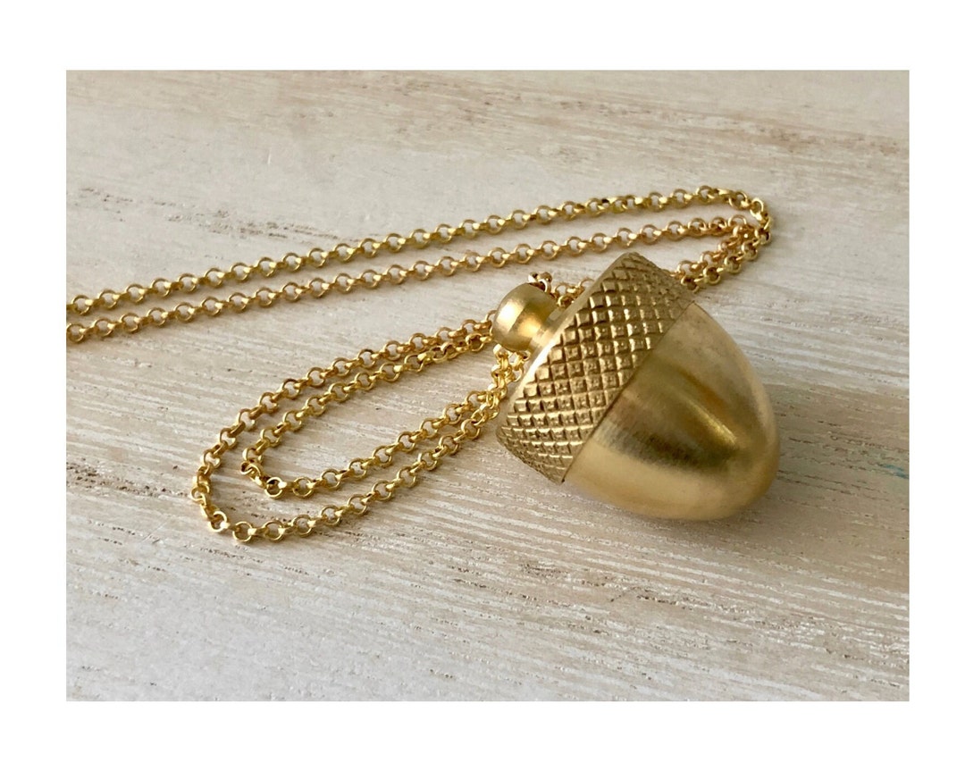 Gold Brass Acorn Capsule Necklace: Secret Stash Pendant - Etsy