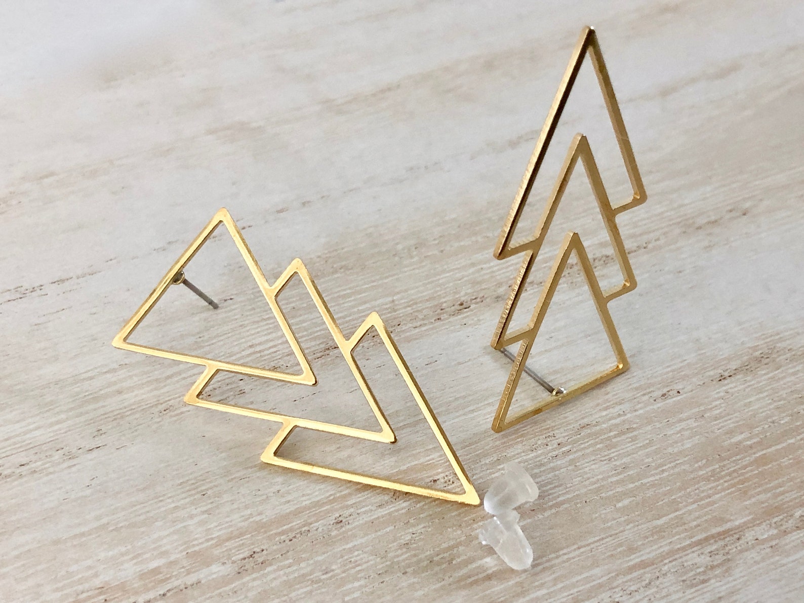 Large Gold Triangle Stud Earrings, Triple Triangle Earrings, Geometric ...