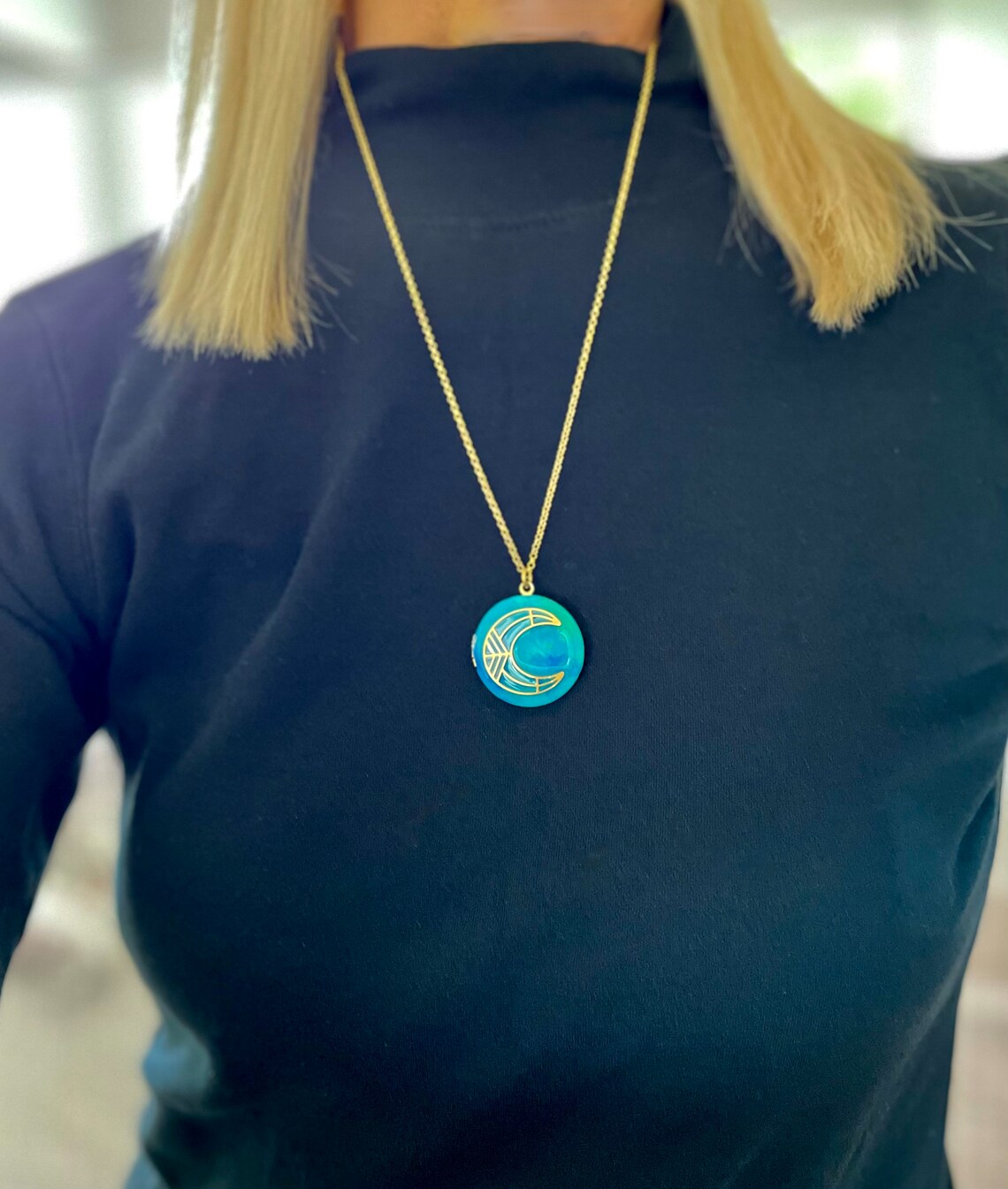 Large Blue Locket With Crescent Moon - Etsy