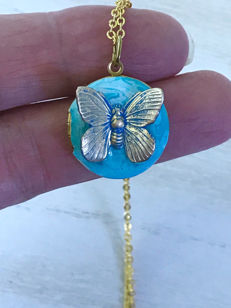 Butterfly Locket, Butterfly Necklace, Blue Butterfly, Personalized ...