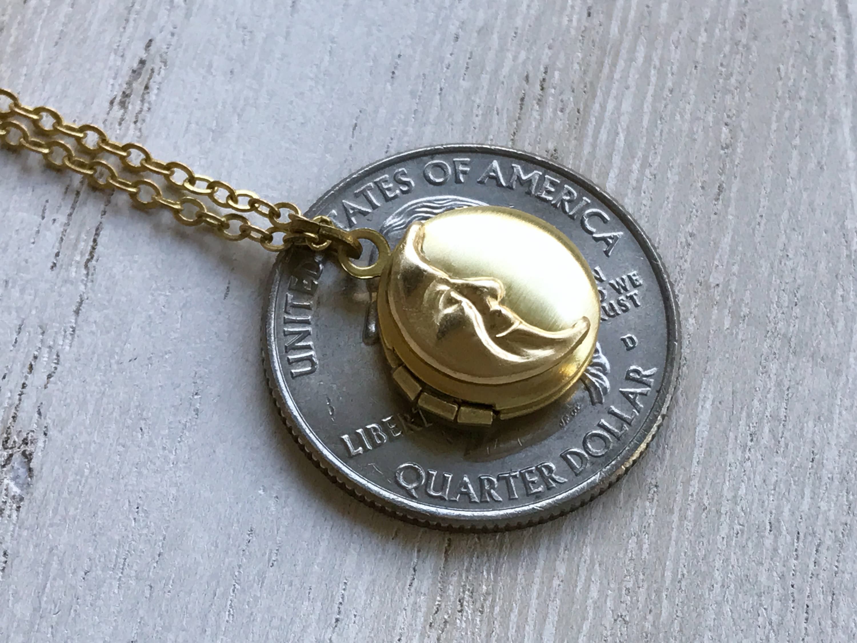 Tiny Moon Locket Tiny Gold Locket Necklace Man in the Moon | Etsy