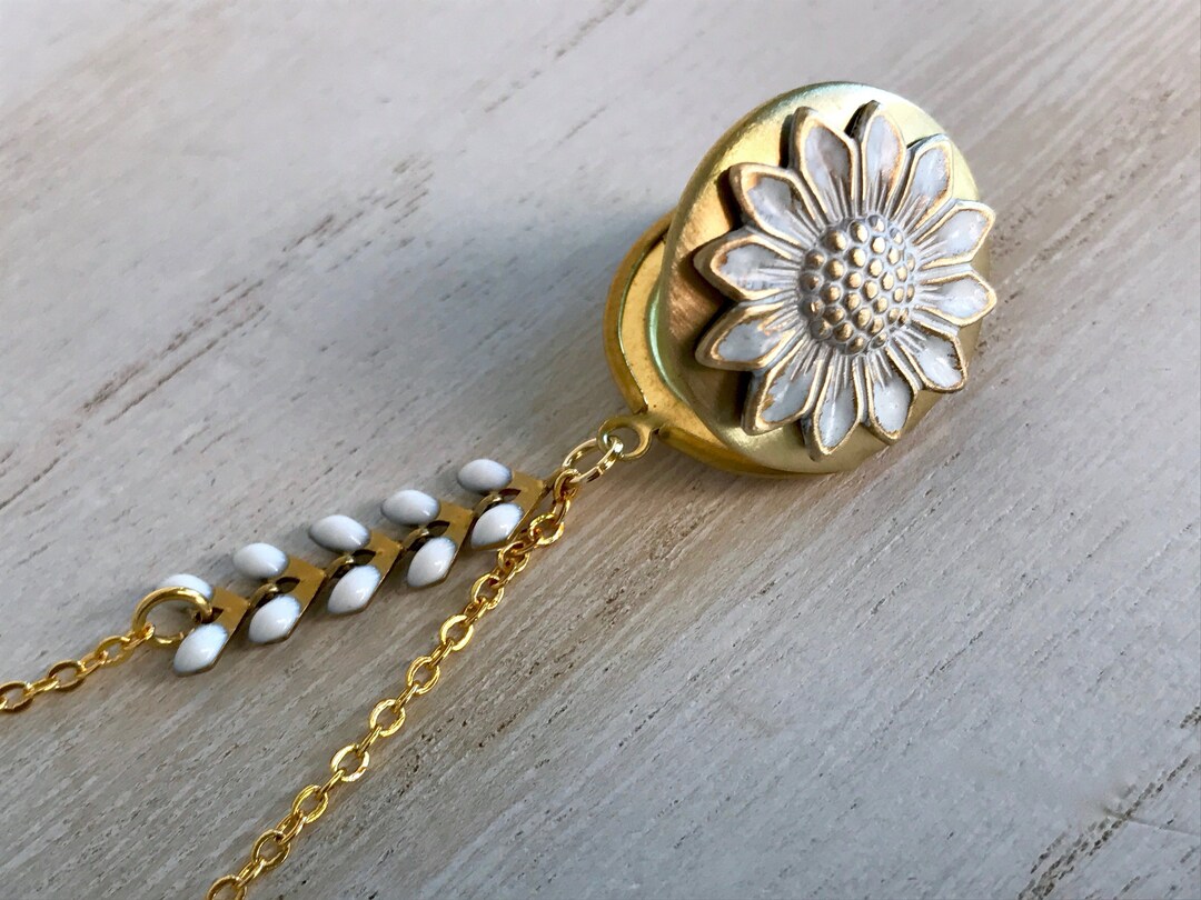Gold Locket Necklace, Gold Daisy Locket, Small Locket, Necklace ...