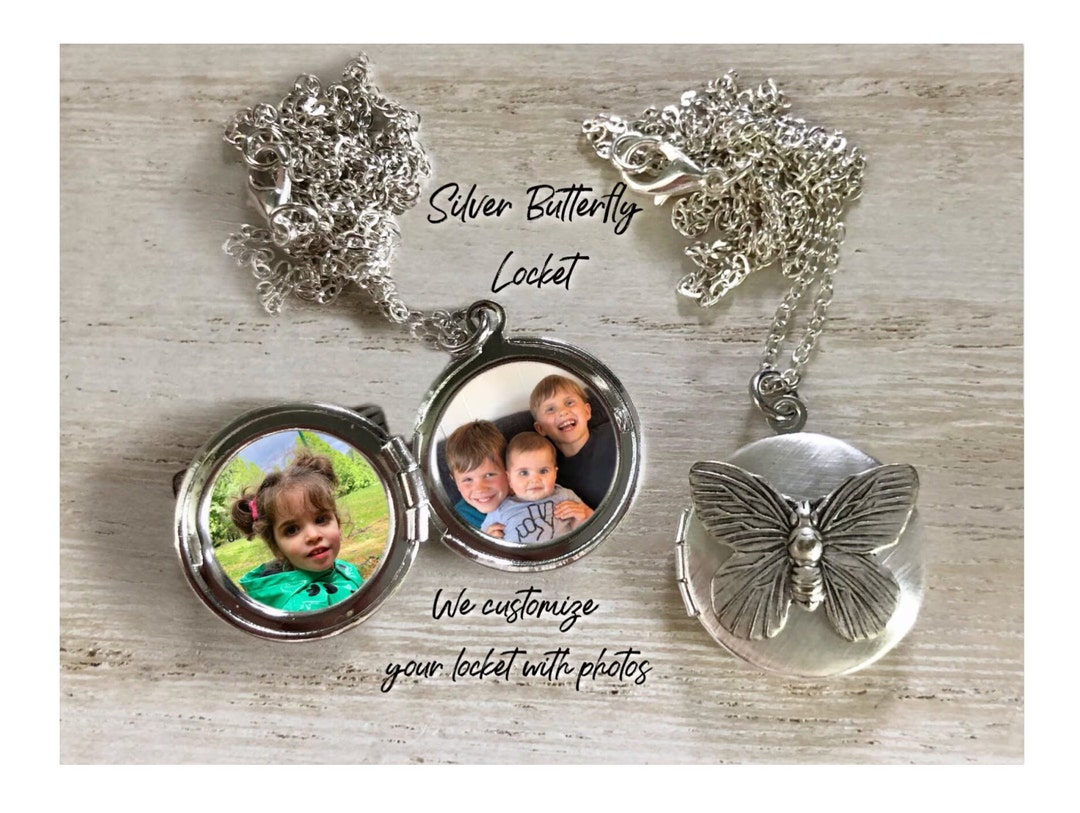 Silver Butterfly Photo Locket, Personalized Keepsake Necklace - Etsy