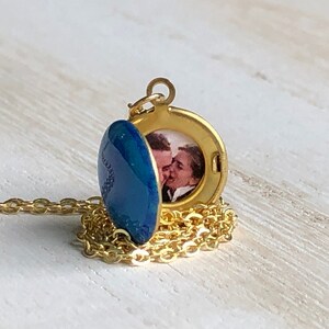 Tiny Ocean Blue Photo Locket, Petite Earth Locket, Cerulean Locket ...
