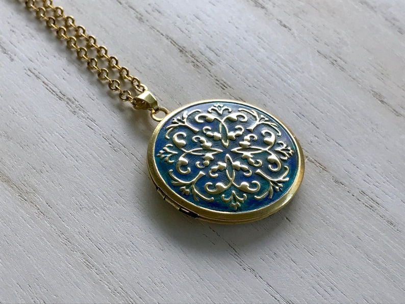 Blue Photo Locket, Rustic Locket, Distressed Locket, Old World Locket ...