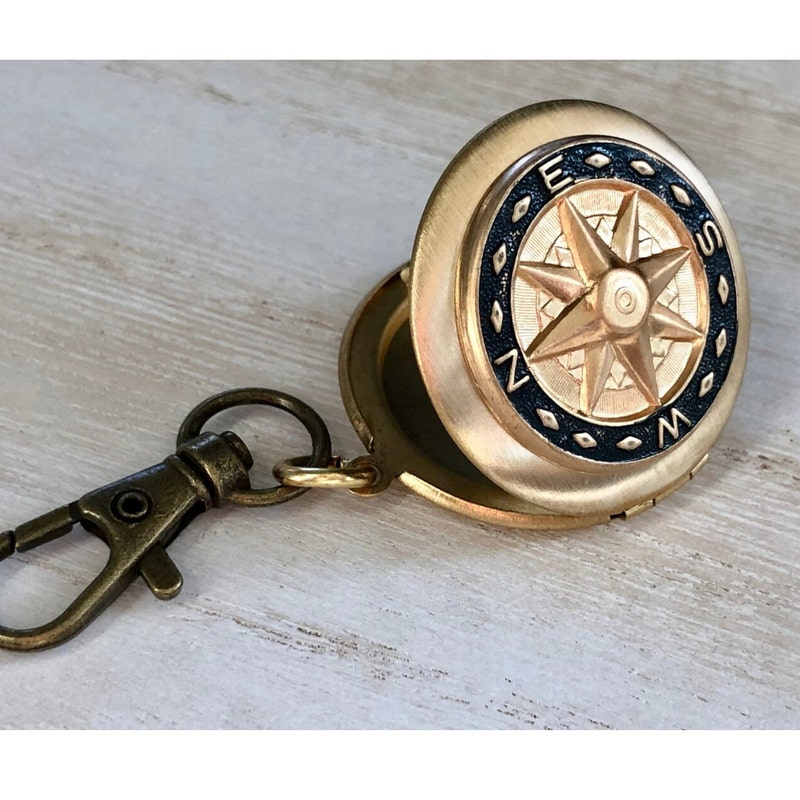 Engraved Compass Keychain - Etsy