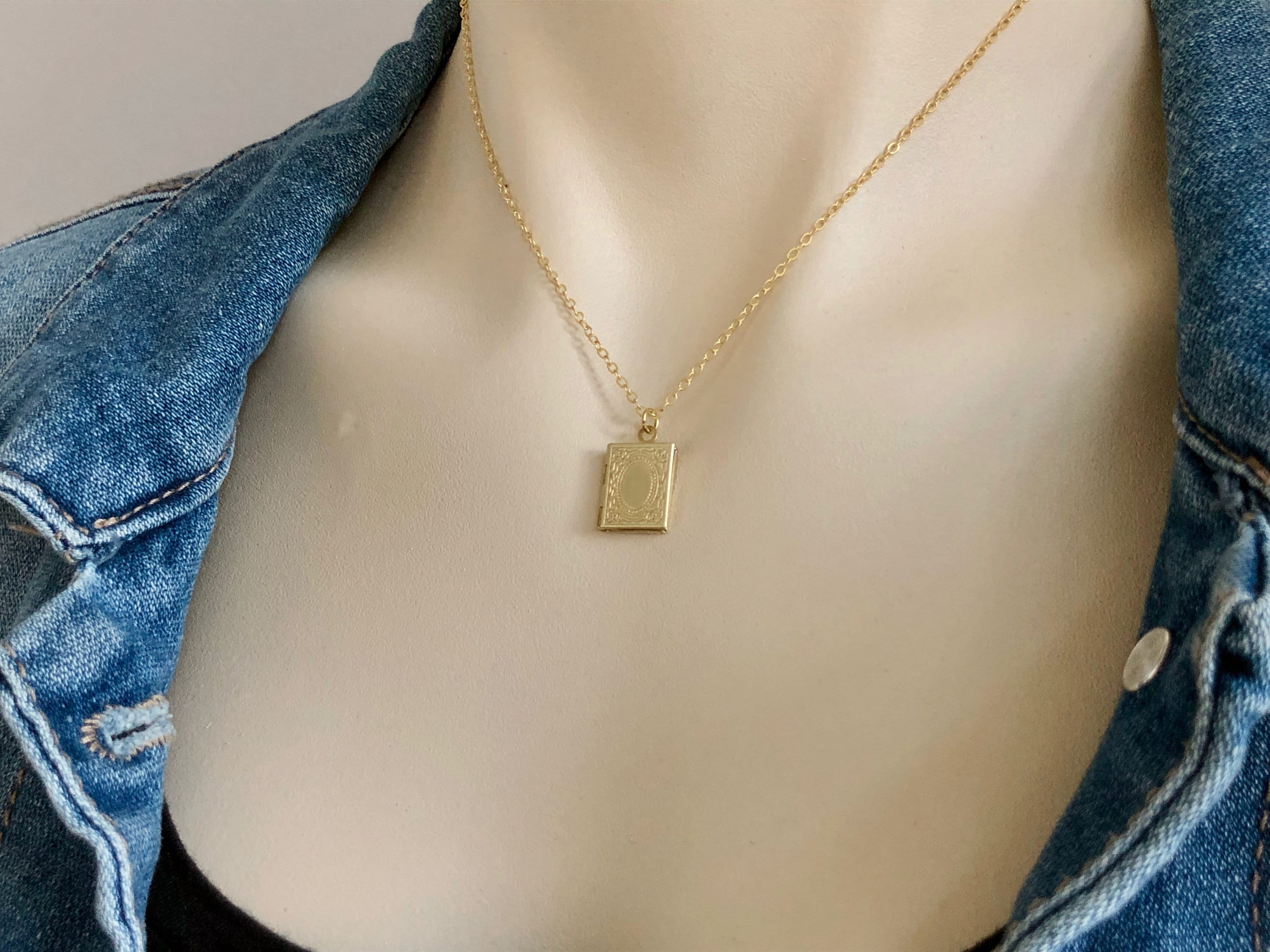 Very Small, Gold Book Locket With Photos Raw Brass Novel Locket Book ...