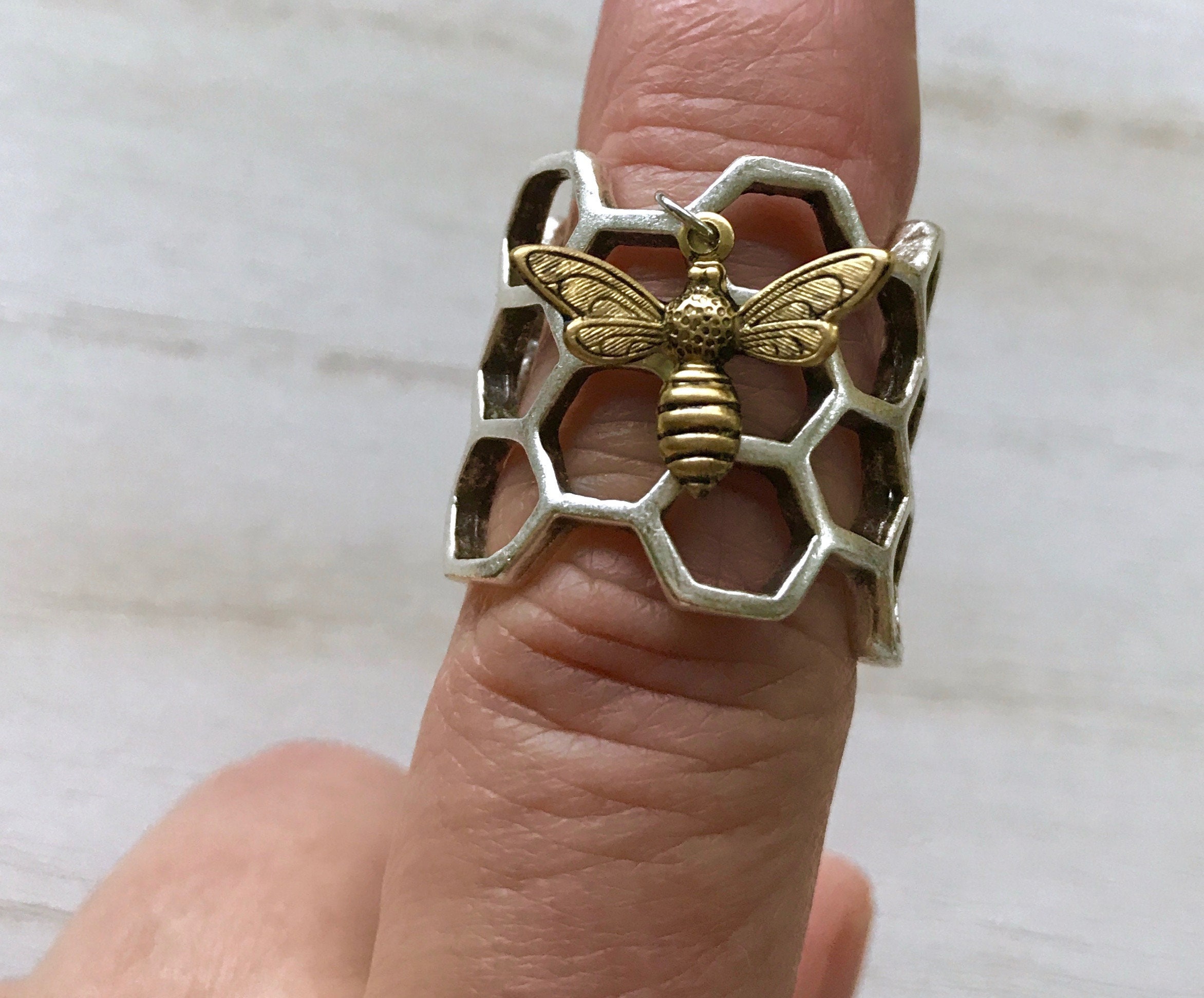 Silver Bee Ring, Honeycomb Ring, Silver Geometric Ring, Beehive, Bee ...