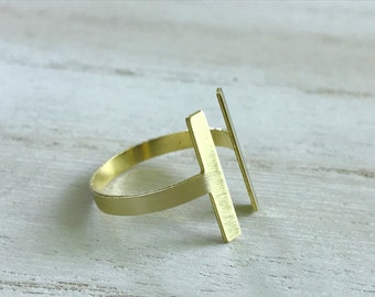 Gold bar ring adjustable bar ring minimalist ring double