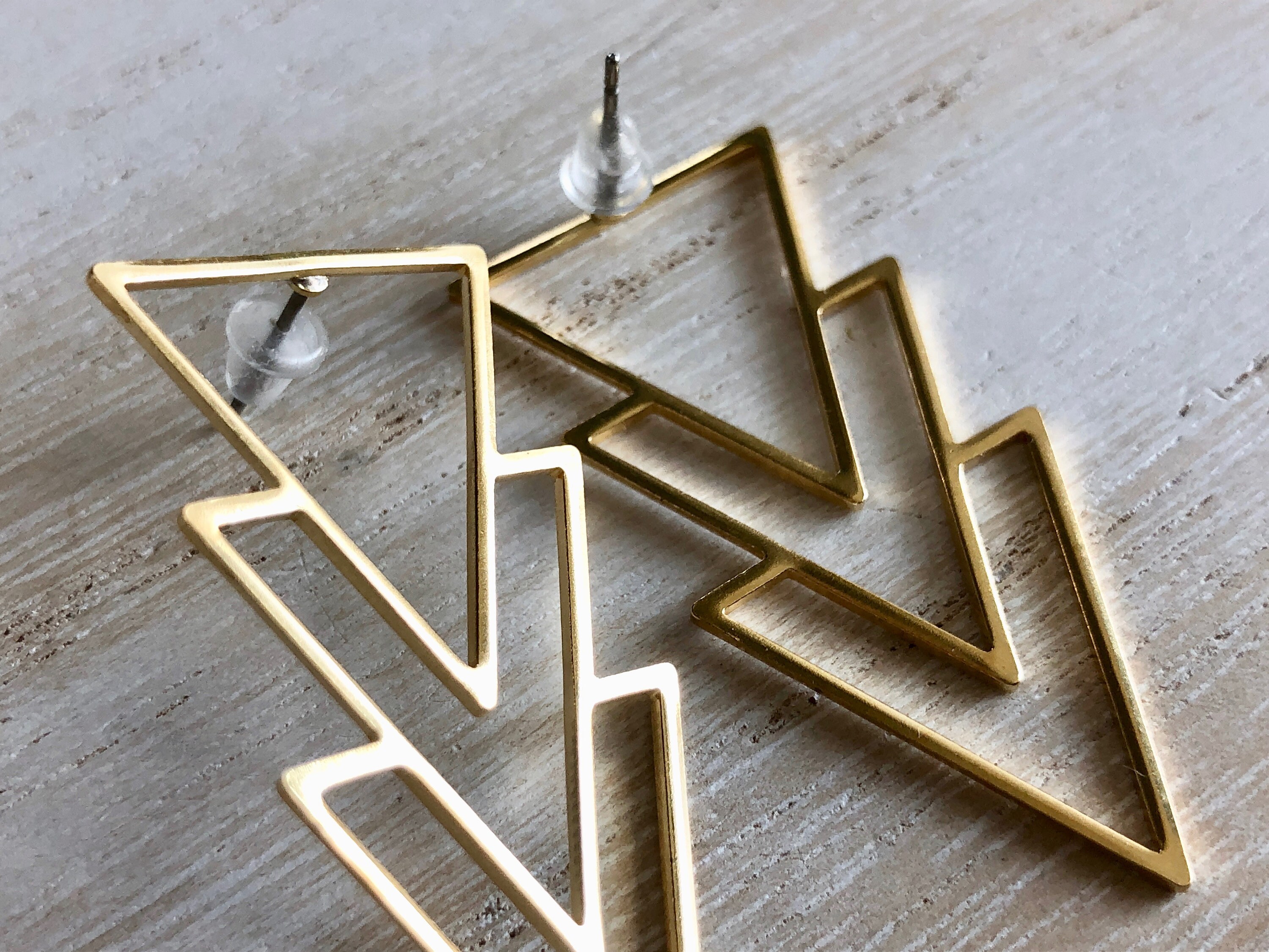 Large Gold Triangle Stud Earrings, Triple Triangle Earrings, Geometric ...