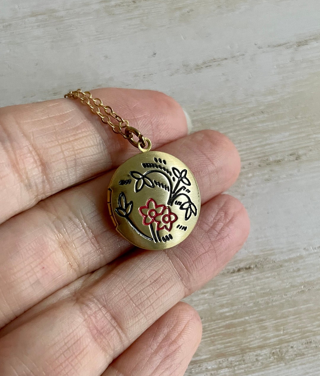 Small Hand Painted Floral Locket With Photos - Etsy