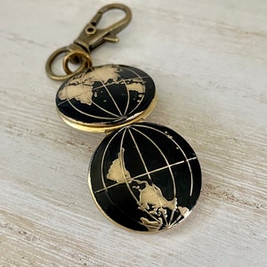 Hand Painted Black World Globe Locket Keychain - Traveler Gift - Etsy
