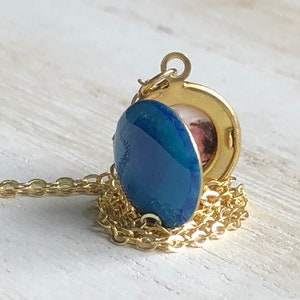 Tiny Ocean Blue Photo Locket, Petite Earth Locket, Cerulean Locket ...