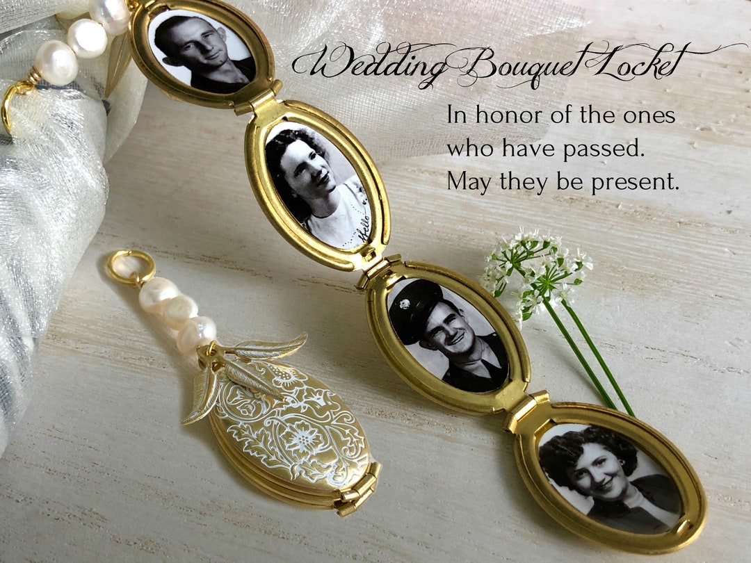 Four Photo Wedding Bouquet Locket, Bridal Locket With Photos of Loved ...