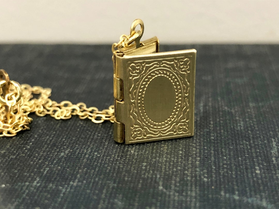 Very Small, Gold Book Locket With Photos Raw Brass Novel Locket Book ...