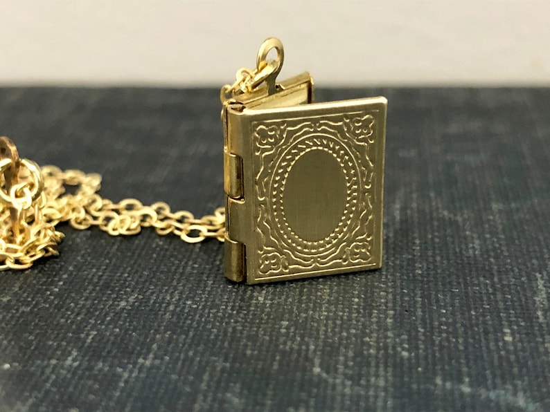 Very Small, Gold Book Locket With Photos Raw Brass Novel Locket Book ...