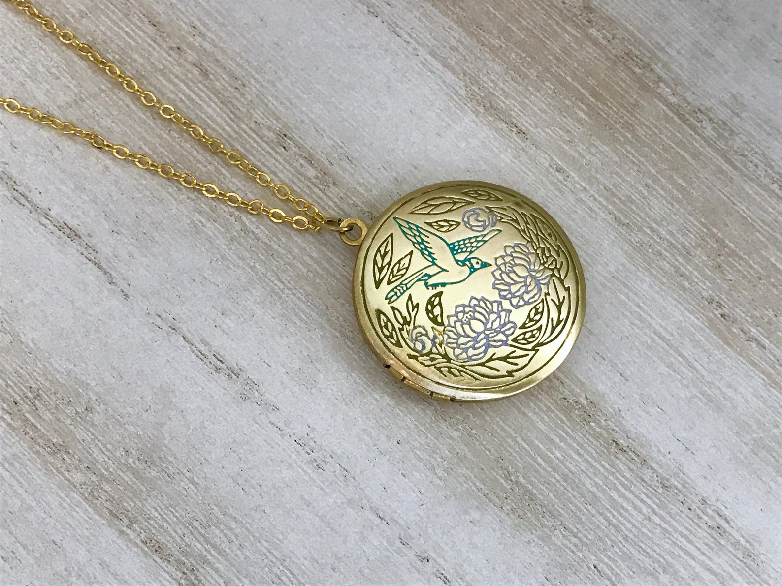 Large Photo Locket Necklace Bird Locket Hand Painted Locket - Etsy
