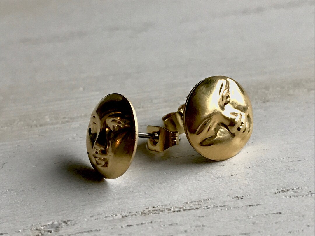 Man in the Moon Earrings, Moon Stud Earrings, Sun Stud Earrings, Moon ...