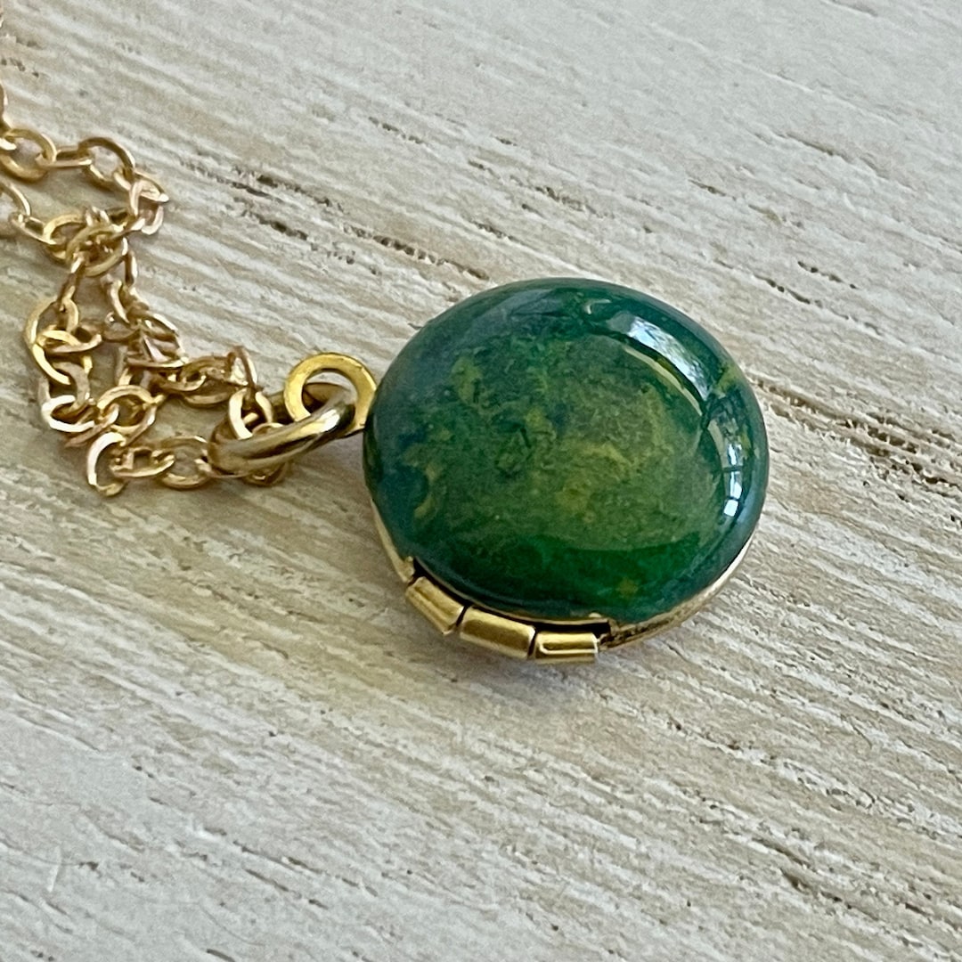 Petite Moss Green Hand Painted Round Locket With Photos - Etsy