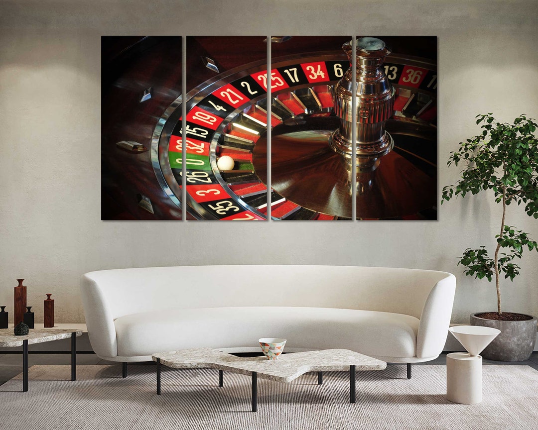 Roulette Wheel Large Framed Decor, Gambling Art Painting on Canvas ...