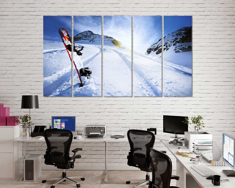 Snowboard Canvas Print, Sunlight Mountain Artwork, Extreme Sport Decor ...